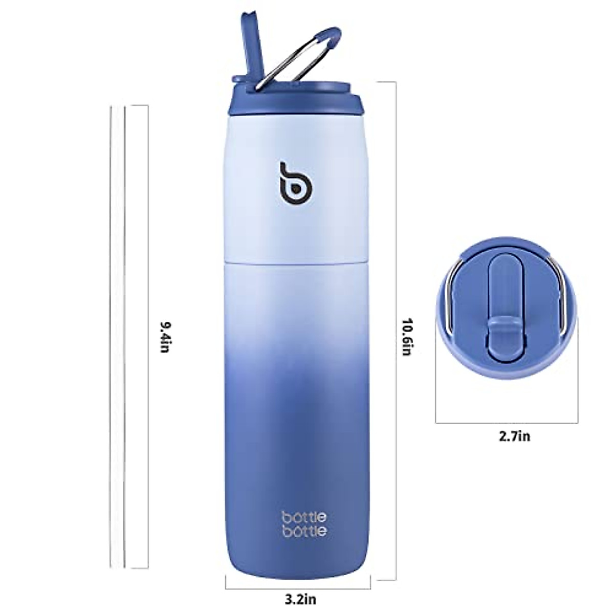 BOTTLE BOTTLE Stainless Steel Water Bottle with Straw and Lid, 32oz Vacuum Insulated Water Bottle Flask, Stay Cold for 24 Hrs, Hot for 12 Hrs, Leak-Proof Wide Mouth Sports water bottle, blue