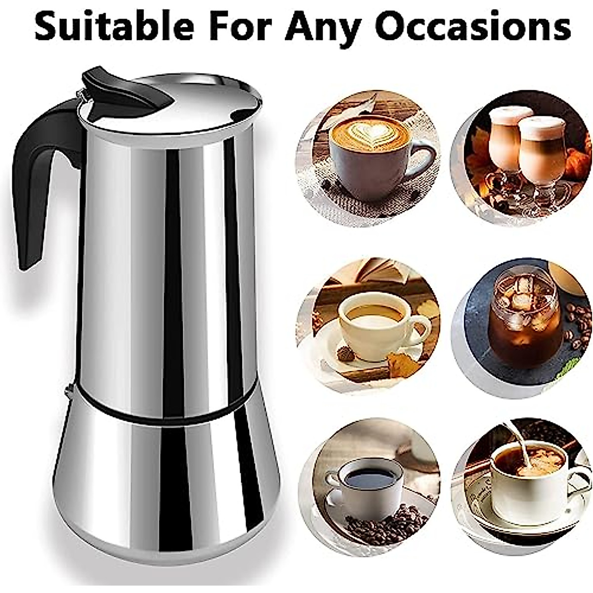 DITOSH Stovetop Espresso Maker Stainless Steel Moka Pot Espresso Maker Percolator Italian Coffee Maker Capable Moka Coffee Machine Cafe Percolator Maker for Home & Camping-4Cup