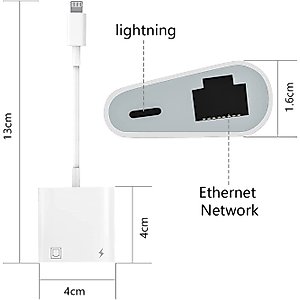 Lightning to Ethernet Adapter, [Apple MFi Certified] 2 in 1RJ45 Ethernet LAN Network Adapter for iPhone/iPad/iPod, Supports 100Mbps Ethernet Network with Charge Port, Plug and Play, Support All iOS