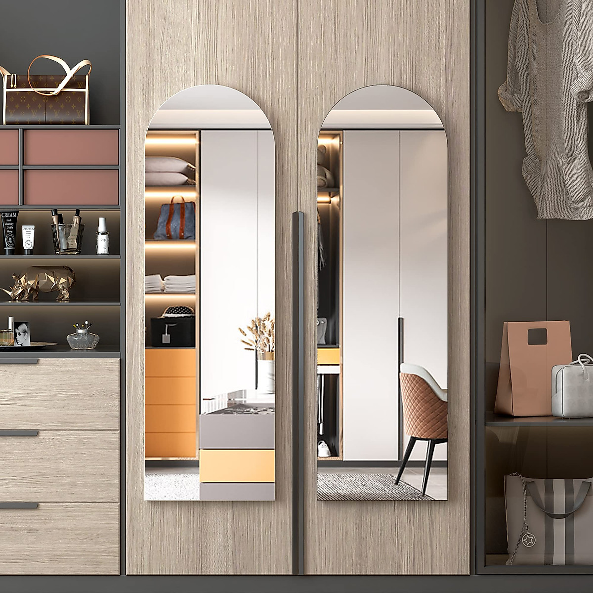 Kasibie Arched Full Length Mirror, 47"x14.5" Wall Mounted Mirror, Over The Door Hanging Mirror, Arched Mirror for Bedroom Living Room (White)