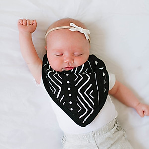 Loulou Lollipop Soft Breathable and Absorbent Muslin Bandana Bib Drool Bib Set for Baby Girl and Boy, Adjustable 3 to 36 Months, 2 Pack - White & Black Mudcloth