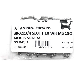 8-32x3/4 Slotted Hex Washer Head Machine Screws 18-8 Stainless Steel (50 Pcs)