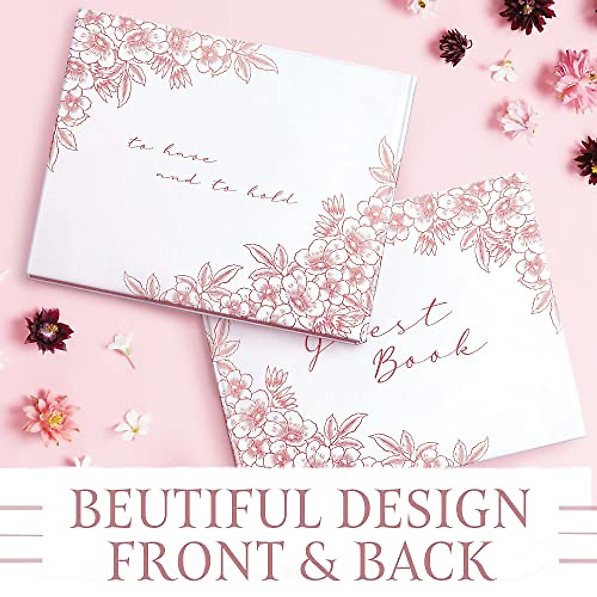 Floral Wedding Guest Book, Wedding Guestbook with Gold Pen, Guest Book Wedding Rose Gold Stamping, Bridal Shower Guest Book Rose Gold Paper Edge, Wedding Guestbook Alternative, Guestbook Wedding