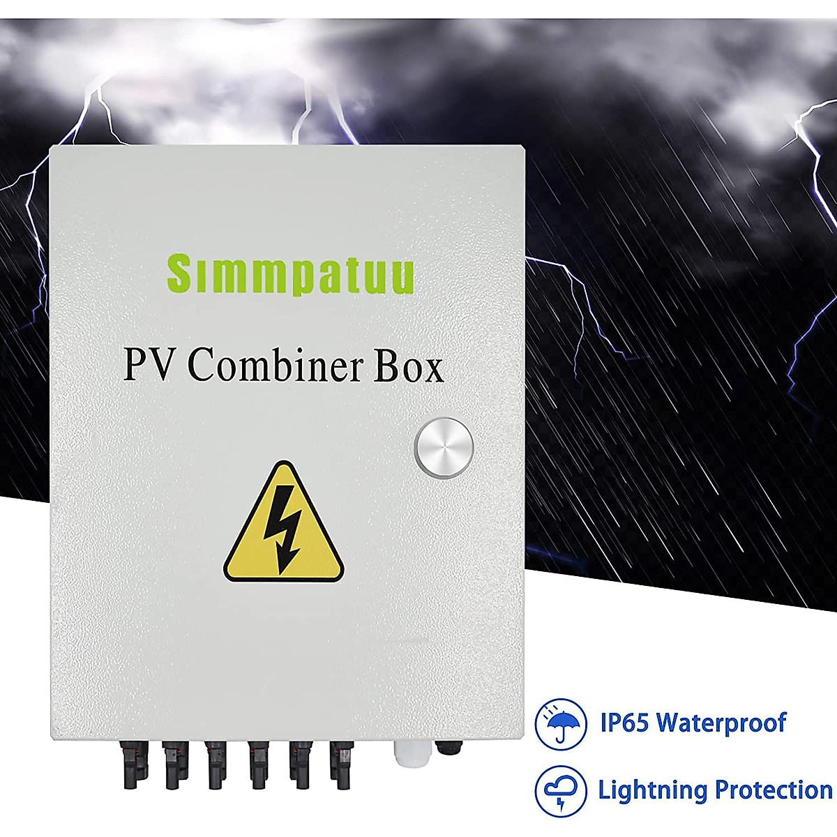PV Combiner Box, 4 String Solar Combiner Box with Circuit Breaker LED, 15A Rated Current Fuse with Lightning Arrester and 63A DC Breaker Waterproof Solar Connector for On/Off Grid Solar Panel System