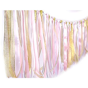 Fabric Lace Tassel Garland ribbon garlands Garland already assembled ribbon Wall Hanging Decor Nursery Photo Props For Wedding Event Birthday Anniversary Baby shower Party Supplies Pink & White & Gold