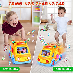 Toy Cars for 1 Year Old Boy Gifts Baby Toys 12-18 Months, Musical Learning Toys for Toddlers 1-3, Educational Baby Bus with Animal Blocks, Christmas Birthday Gift for 1 2 3 4 Year Old Boys Girls Kids