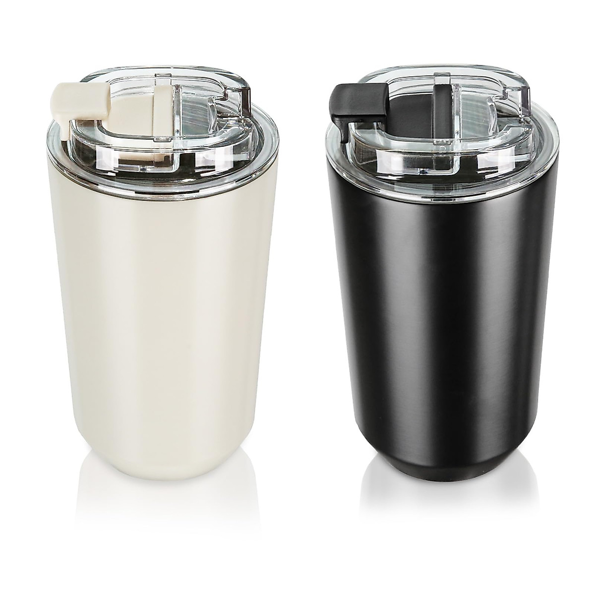 Puraville 2 Pack Insulated Tumblers with Lid, 14 oz Travel Coffee Mug Stainless Steel Vacuum Cup, Leak Proof Double Walled Coffee Tumbler for Iced and Hot Drinks, Black and Cream