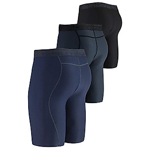 DEVOPS Men's Compression Shorts Underwear (3 Pack) (Large, Black/Charcoal/Navy)