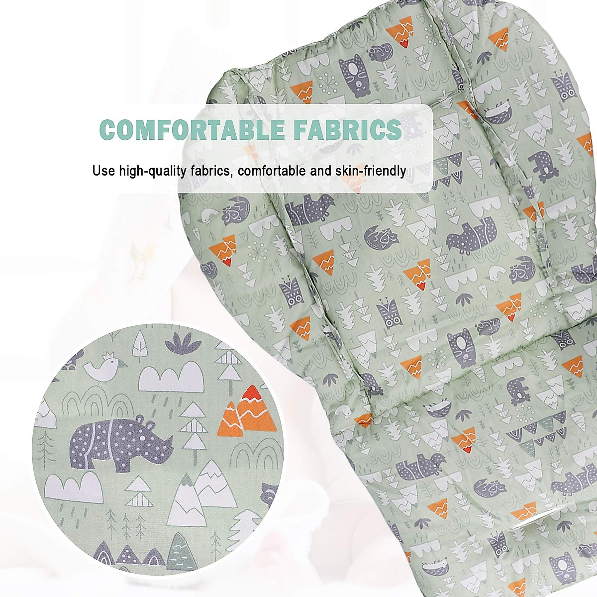 Baby High Chair Cushion, Thick Pad for Wooden High Chair, Baby Dining Chair Liner Mat (Green Forest)