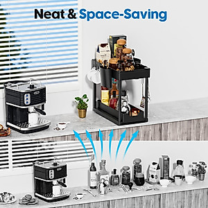 MadebyGNL Under Sink Organizer, Black, ABS Plastic, Slide-Out Basket, 2-Tier, 4 Hooks, 2 Cups, No Tools Required, Easy Setup, Damp Cloth Wipe, Wide Application, After Sales Service