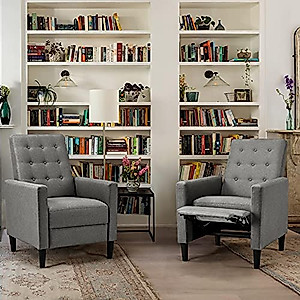 Yaheetech Fabric Recliner Chair Adjustable Single Recliner for Living Room Sofa with Thicker Seat Cushion Tufted Upholstered Sofa with Pocket Spring for Living Room Bedroom Grey