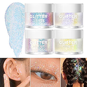 GL-Turelifes Biodegradable Face Glitter Gel, Holographic Body Glitter Gel Mermaid Liquid Eyeshadow Fine Glitter for Body, Face, Hair, Festival Glitter Long Lasting Sparkling 1.4 oz (#01)