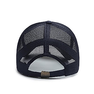 GEGEEN DOMOG Mesh Baseball Cap for Men Women Summer Trucker Hat Solid Quick-Drying Sports Running Hat (Dark Blue)