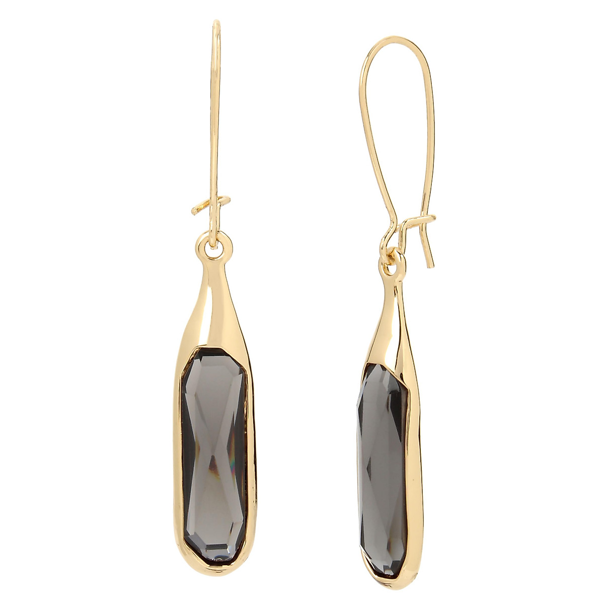 Robert Lee Morris "Set In Stone" Faceted Stone Long Drop Earrings (Black, Gold)