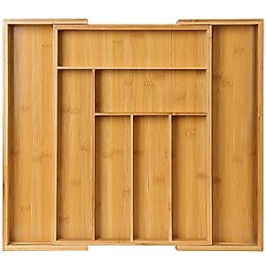 Pipishell Bamboo Expandable Drawer Organizer with End Tables