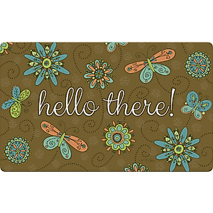 Toland Home Garden 800349 Hello Flowers and Butterflies- Brown Welcome Door Mat 18x30 Inch Floral Outdoor Doormat for Entryway Indoor Entrance