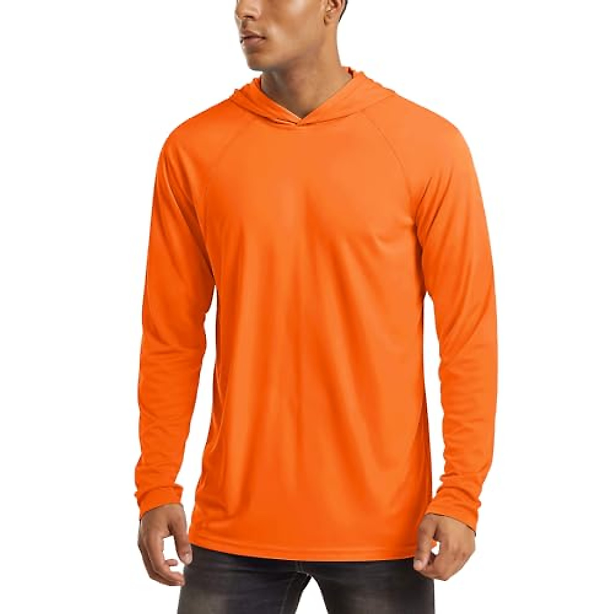 Fishing Shirts for Men Long Sleeve with Hooded UPF 50+ Sun Protection Moisture Wicking Active Rash Guards Summer Shirts Orange