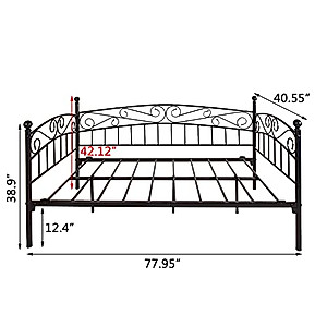 mikibama Black Twin Metal Daybed Victorian Day Bed Frame Elegant Arched Daybeds with Slats Space Saving Guest Bed for Living Room Apartment and Small Space