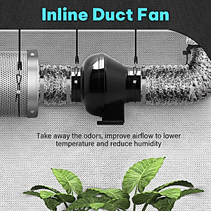 iPower 4 Inch 195 CFM Inline Duct Exhaust Fan Air Vent Booster Ventiliation Blower for Grow Tent, Attic, HVAC, Basements or Kitchens, Low Noise, Black