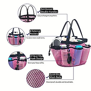 Moyad Large Mesh Shower Caddy Tote Large Tote Bag Beach Bag Hanging Travel Shower Caddy Portable Cleaning Caddy Shower Organizer Camping Accessories College Dorm Room Essentials for Girls Women, Pink
