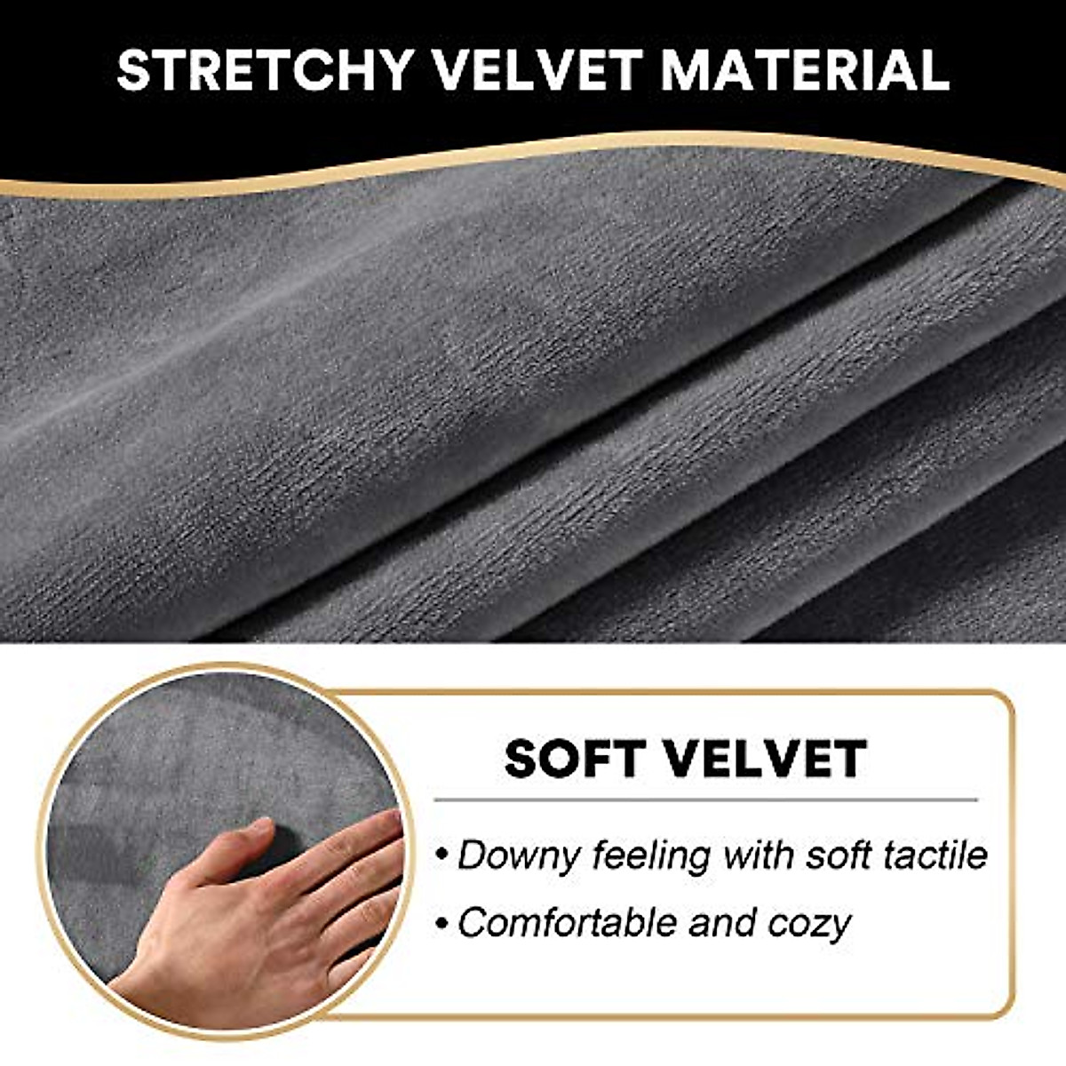 PrinceDeco 6-Pieces Recliner Loveseat Covers Velvet Stretch Recliner Couch Covers Sofa Covers for 2 Seat Dual Reclining Loveseat Couch 2 seat Love seat Recliner Cover, Thick, Soft, Washable, Grey