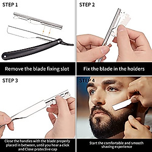 Straight Edge Razor with 100 Single Derby Straight Razor Professional Straight Blade Razor Men's Straight Shaving Razors (Black - Plastic Handle)