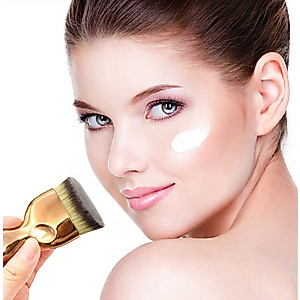 Angled Flat Foundation Brush High Density Face Body Kabuki Makeup Brush for Liquid Foundation Powder Cream Contour Buffing Stippling Blending (Rose gold)