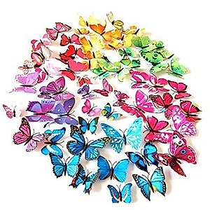 LiveGallery 72 PCS 6 Colors Removable 3D DIY Beautiful Butterfly Wall Decals Colorful Butterflies Art Decor Wall Stickers Murals for Kids Baby Boy Girls Bedroom Classroom Offices TV Background