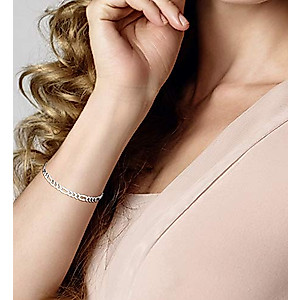 Miabella Solid 925 Sterling Silver Italian 5mm Diamond-Cut Figaro Chain Bracelet for Women Men, Made in Italy (Length 6.5 Inches)