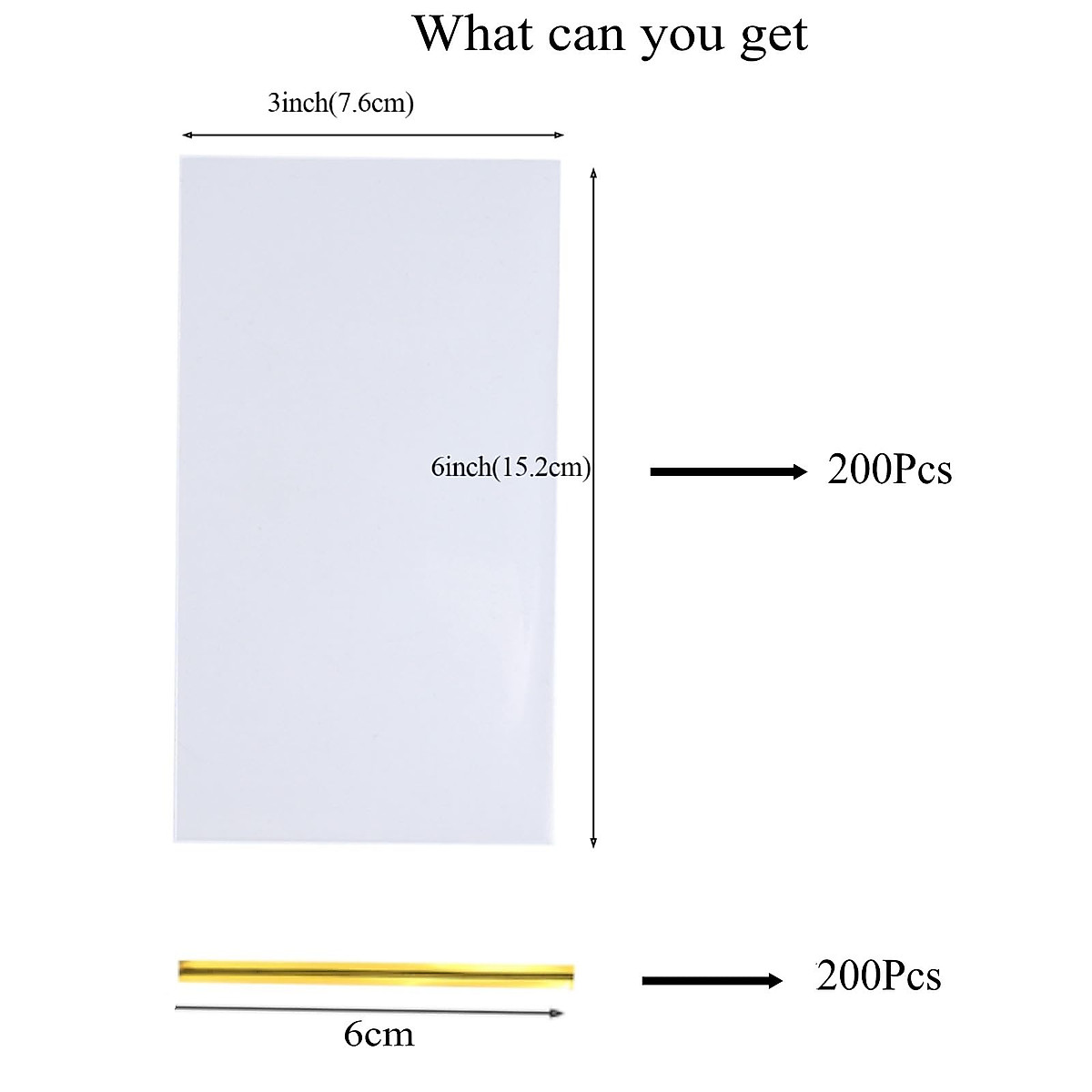 TEMLQPACK 200Pack 3x6Inches Bags with Ties Clear Cellophane Bags Oreo Bags Macaron Bags Soap Bags Rice Krispie Treat Bags Chocolate Truffle Gift Treat Bags for Bakery Candy Party Favor