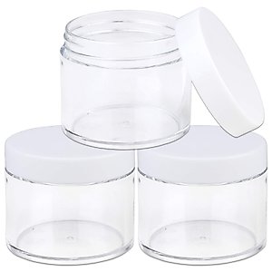 Beauticom 60 Grams/60 ML (2 Oz) Round Clear Plastic Container Jars with White Lids Storage Makeup Cosmetic Lotion Scrubs (3 Jars)