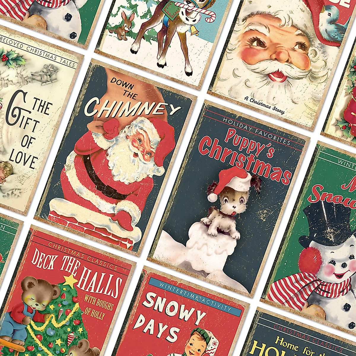 AnyDesign 40 Pack Retro Christmas Greeting Cards Vintage Xmas Cards with Envelopes Stickers Santa Claus Snowman Blank Note Cards for All Occasions New Year Gift Giving, 10 Design, 4 x 6 Inch