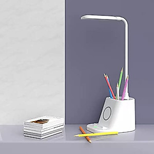 Wireless Phone Charger Table lamp with Pen Holder Minimalist led Desk lamp (White)