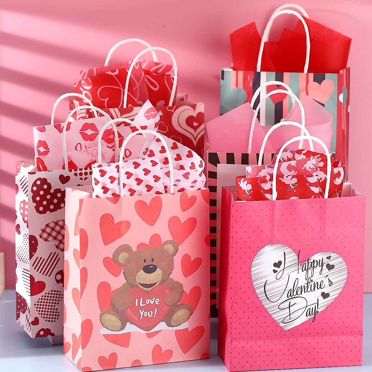 300 Pcs Valentine's Day Tissue Paper Red Hot Pink Tissue Paper for Gift Bags Decorative Tissue Paper Gift Wrapping Paper Pastel Tissue Paper for Arts Crafts, DIY, Birthdays, Weddings 14 x 20 Inch