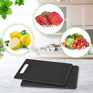 2 Pcs Small Cutting Board for Kitchen Mini Plastic Cutting Board Set Bar Dishwasher Safe Granite Color Cutting Board for Camping Food Fruits Prep Vegetables Easy Grip (Black, 6" x 10")