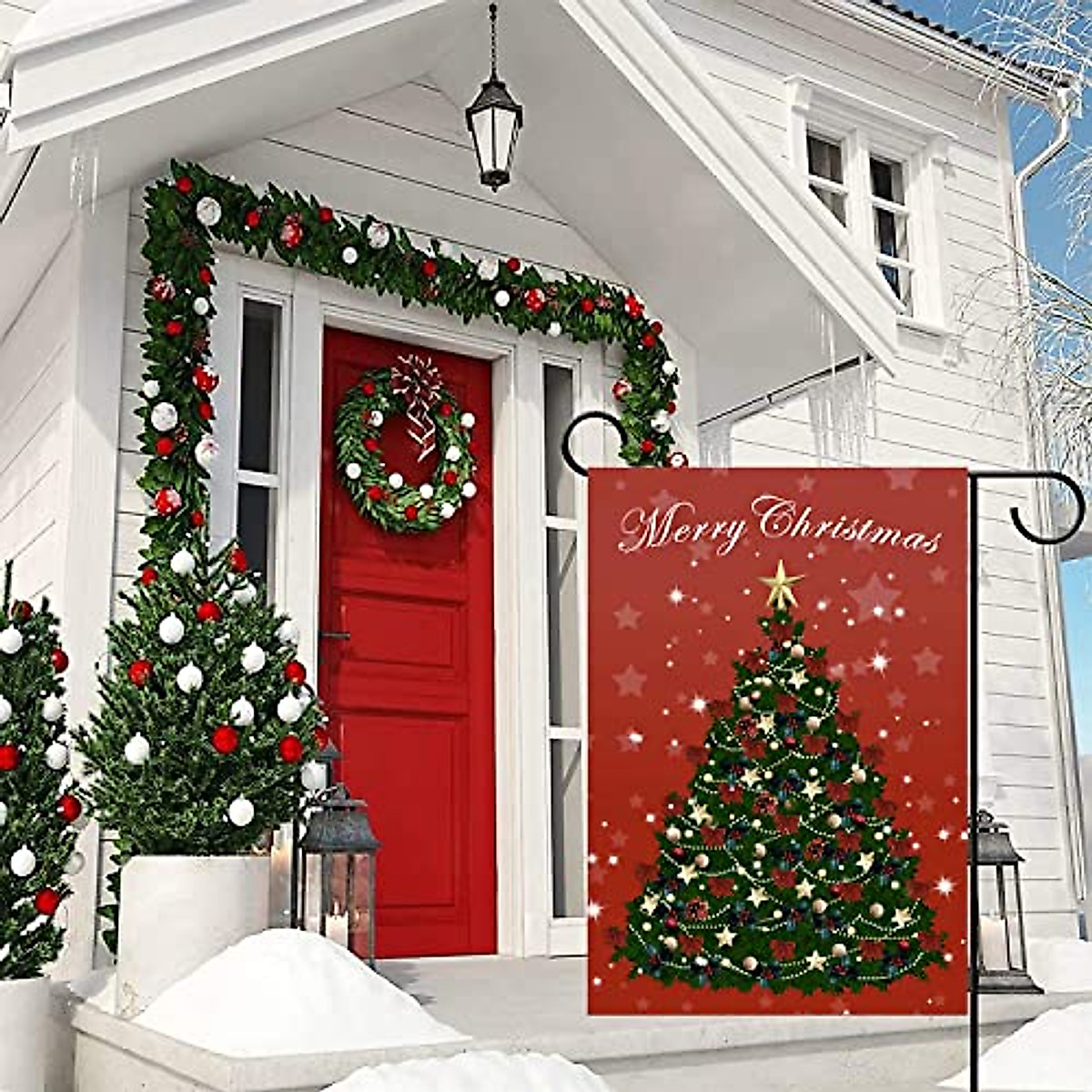 𝑨𝑶𝑫𝑬𝑹𝑻𝑰 Christmas Garden Flags 12x18 Double Sided, Christmas Tree Design Outdoor Christmas Decorations, Burlap Material Winter Garden for Outside