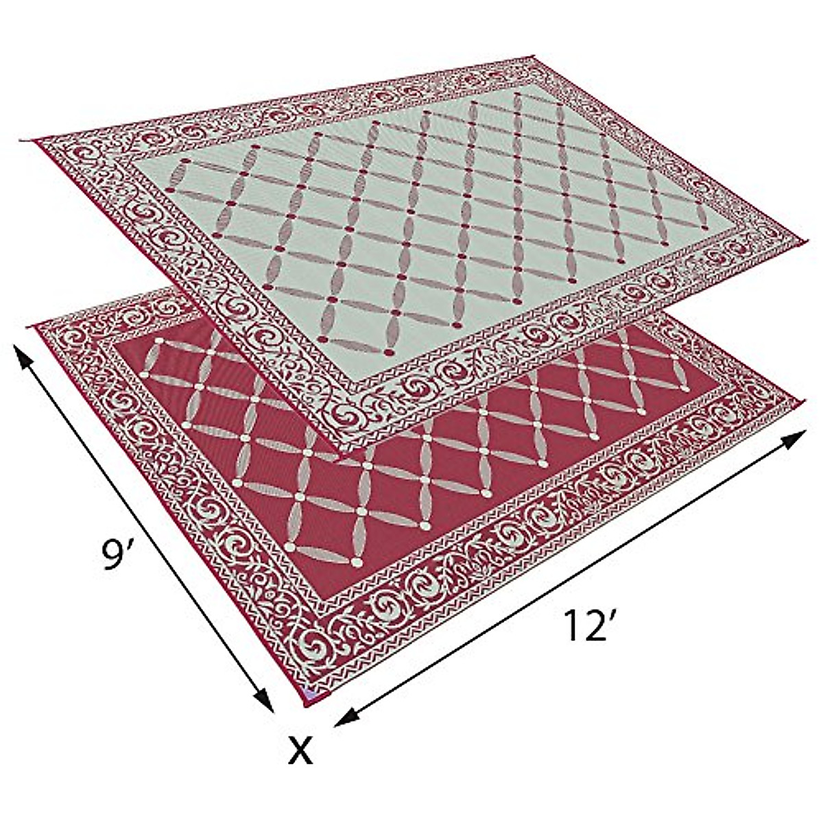 Stylish Camping 119125 9-feet by 12-feet Reversible Mat, Plastic Straw Rug, Large Floor Mat for Outdoors, RV, Patio, Backyard, Picnic, Beach, Camping (Burgundy/Beige)