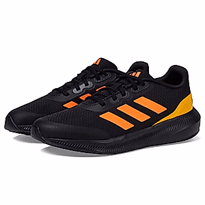 adidas® Kids Run Falcon 3.0 Running Shoes for Little Kids and Big Kids – Textile Design – Lace-Up Closure Black/Screaming Orange/Solar Gold 3.5 Big Kid M