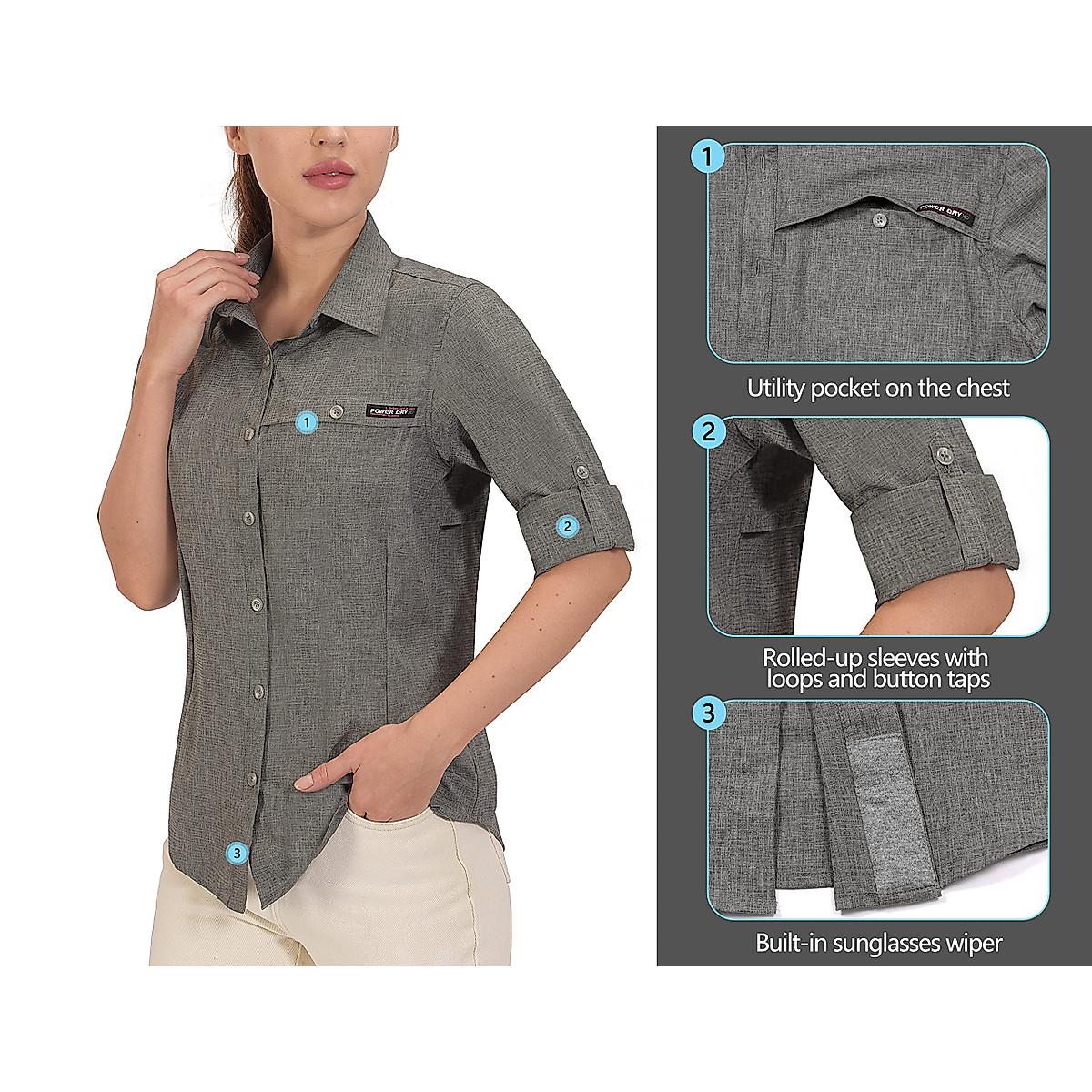 Little Donkey Andy Women's UV Protection Shirt, Breathable Long Sleeve Hiking Shirt, Air-Holes Tech Carbon Heather XS