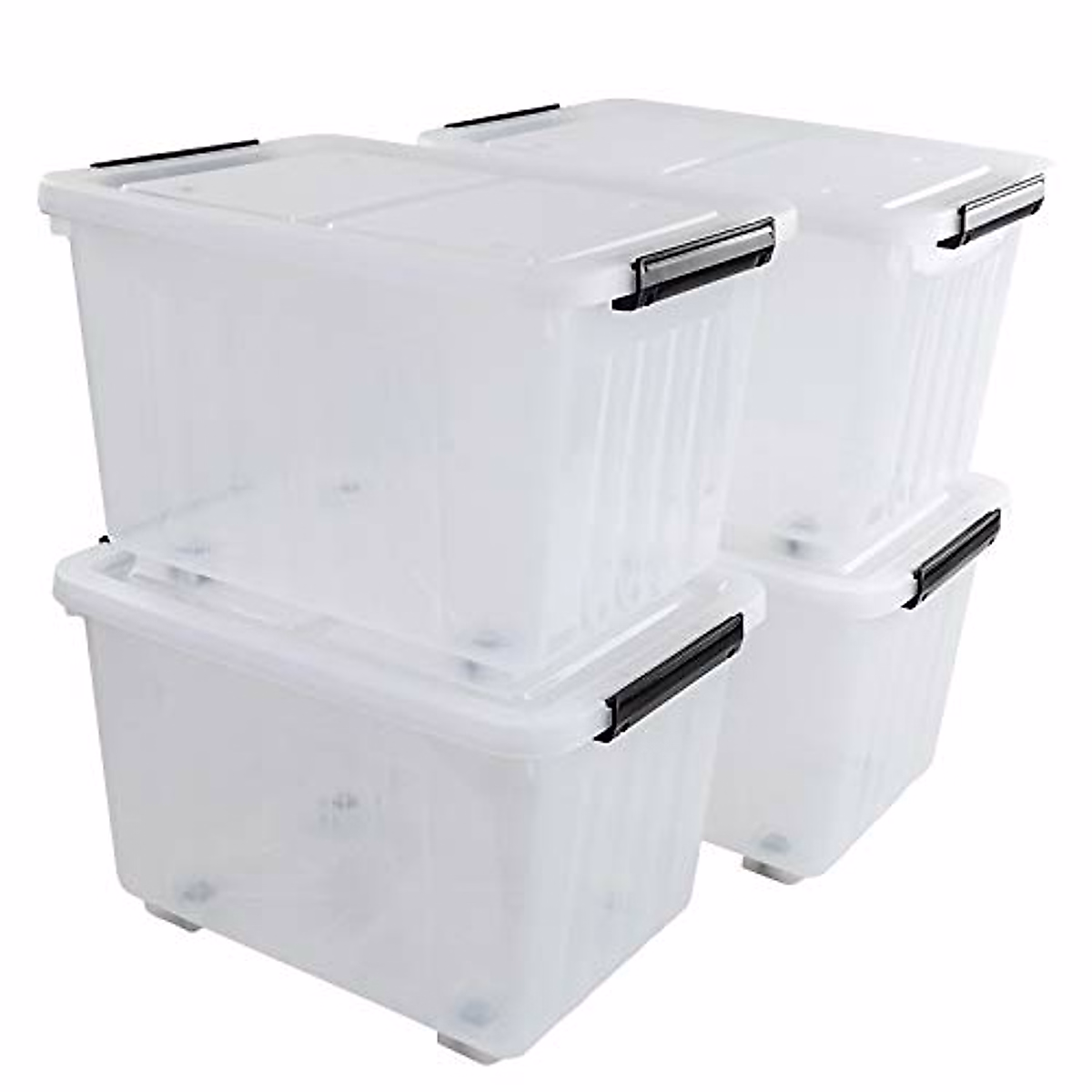 Waikhomes Set of 4 Large Plastic Storage Box with Lid, 30 L Latching Storage Box Bin, Clear