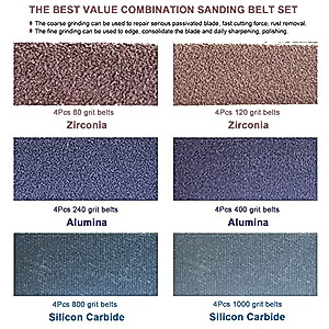 24 Pcs 1/2 Inch x 18 Inch Sanding Belts Set, 4 Each of 80 120 240 400 800 1000 Grits, Replacement Belts for Air/Electirc Belt Sander, Best for Woodworking, Plastics, Fiberglass and Metal Polishing