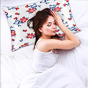 Red Floral Flower Satin Pillow Cases Silk Satin Pillowcase for Hair and Skin Standard Set of 2 Super Soft Silk Pillowcase with Envelope Closure (20x26 in)