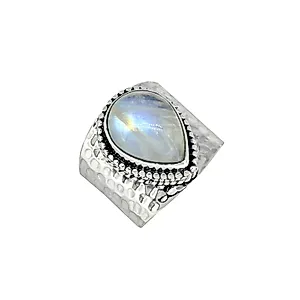 YoTreasure Rainbow Moonstone Solid .925 Sterling Silver Teardrop Ring (5)