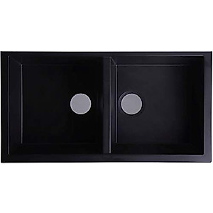 ALFI brand AB3420UM-BLA Undercount Double Bowl Granite Composite Kitchen Sink, 34", Black