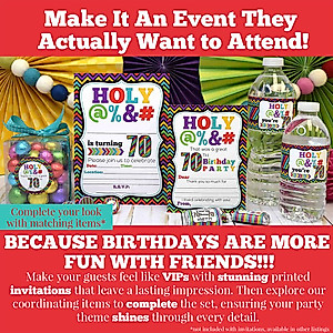 HOLY @% 70th Birthday Party Invitations, 20 Funny 5x7 Fill In Cards with Twenty White Envelopes for Milestone Birthdays by AmandaCreation