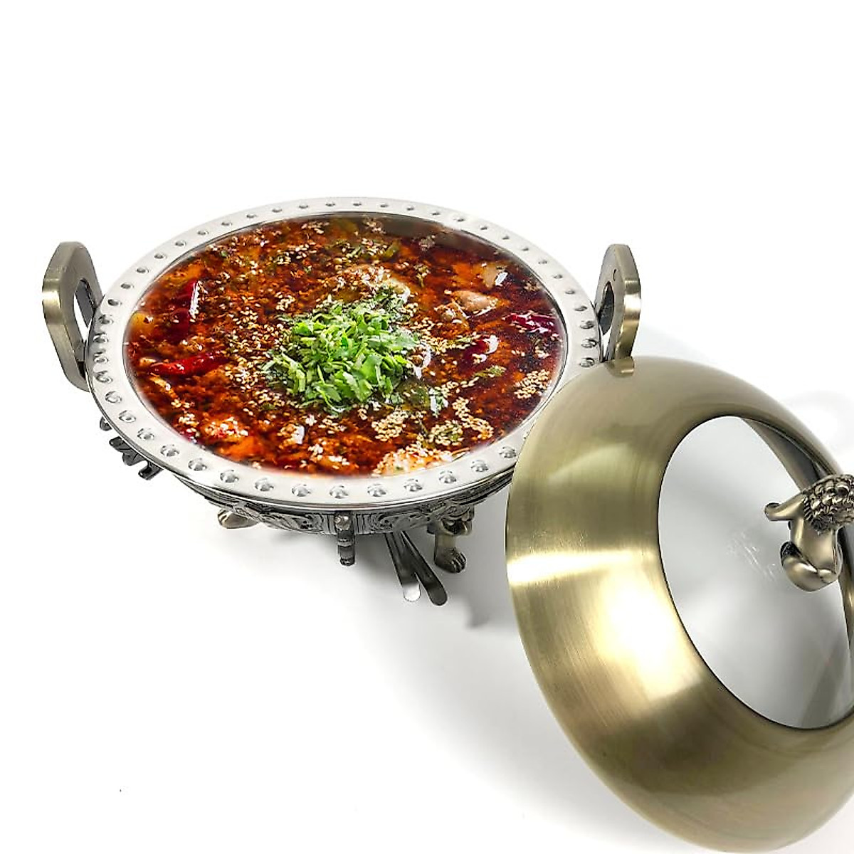 HONHPD Commercial Round Chafing Dish, 4 Pack Stainless Steel Chafers and Buffet Warmers Sets with Pans and Fuel Holders, for Wedding, Parties, Banquet, Catering Events, Bronze(26CM/10.24INCH)