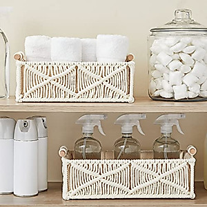 2 Pack Macrame Storage Basket for Nursery, Bohemian Style Home Decor and Nursery (2 Sizes, White)