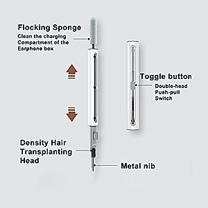 3 in 1 Headphone Cleaning Pen - Multifunctional Pen Cleaner, Retractable Earphone Cleaner for Smartphones, Cameras, Hearing Aids, Keyboards, Tablets