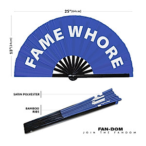 Fame Whore Hand Fan Foldable Bamboo Circuit Hand Fan Funny Gag Slang Words Expressions Statement Gifts Festival Accessories Rave Handheld Circuit Event Fan Clack Fans (Blue)