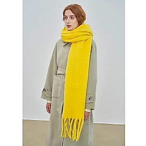 OUNIYA Large Chunky Scarf Oversized Fluffy Scarves Cashmere Feel Blanket Soft Big Wool Thick Winter Warm Women (yellow)
